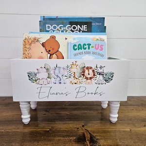 Personalized Children's Library Box, Safari Baby Book Box, Book Storage ...