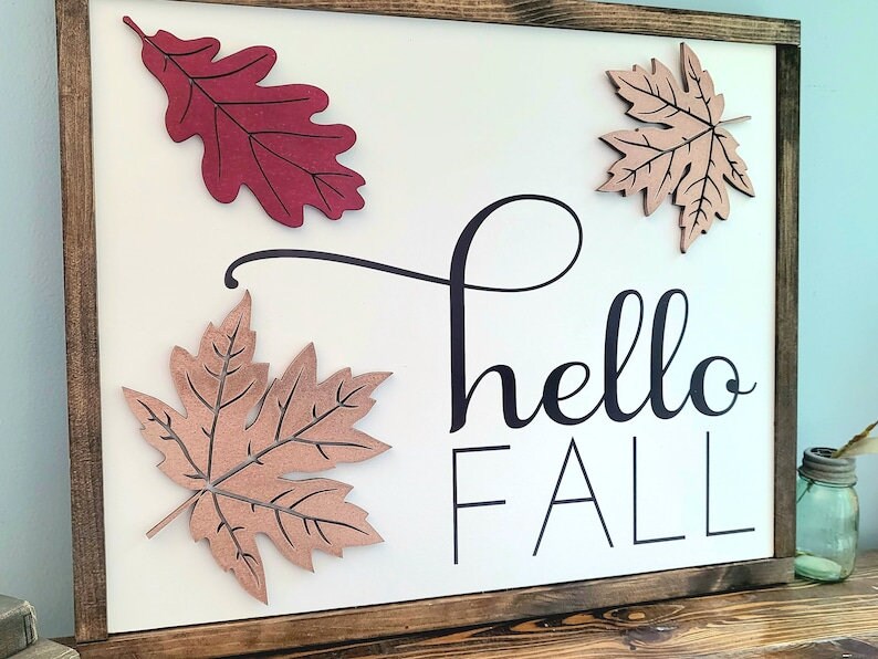 3D Hello Fall Autumn Leaves Sign, Boho Fall Decor, Fall Wall Decor ...
