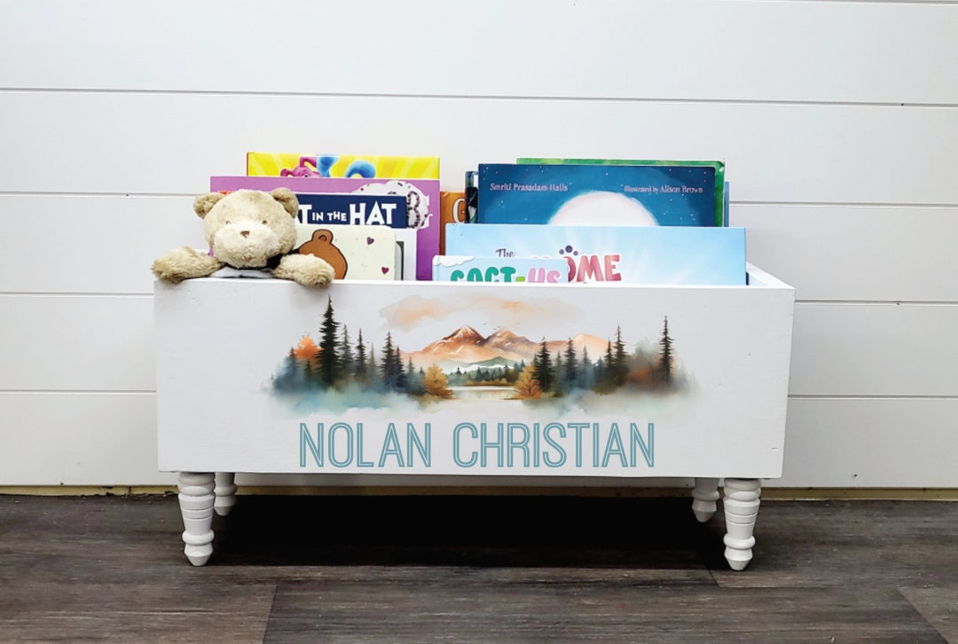 Woodland Theme Nursery Book Box | Newborn Nursery Name Sign Mountains ...