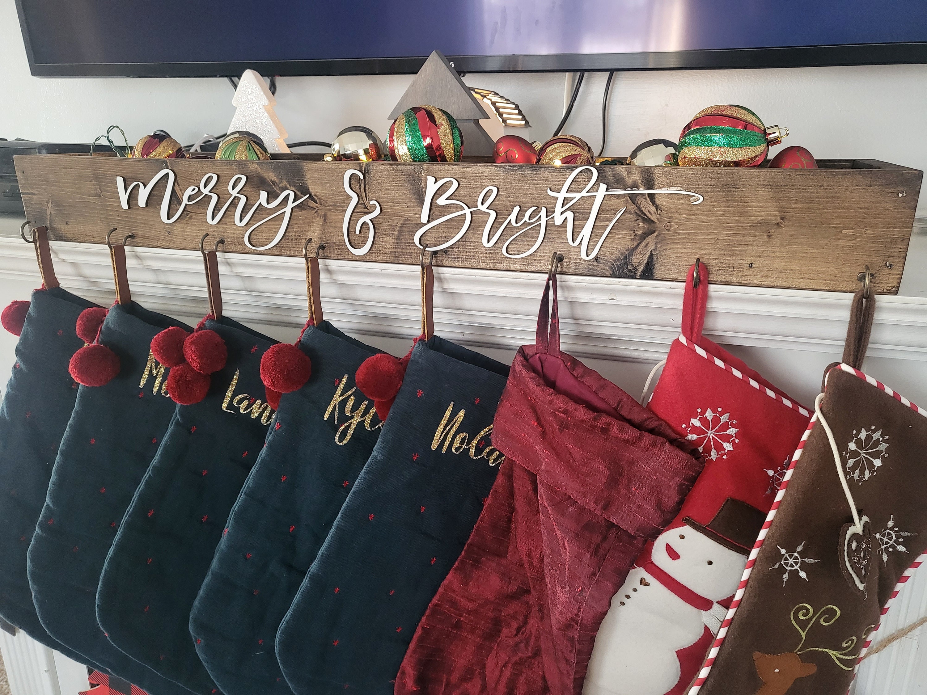 3D Merry and Bright Stocking Holder Box Mantel Decor - Etsy