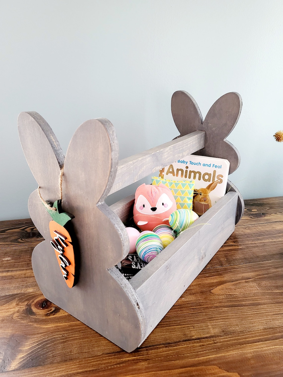 Personalized Wooden Easter Basket With Name Tags / Wooden | Etsy