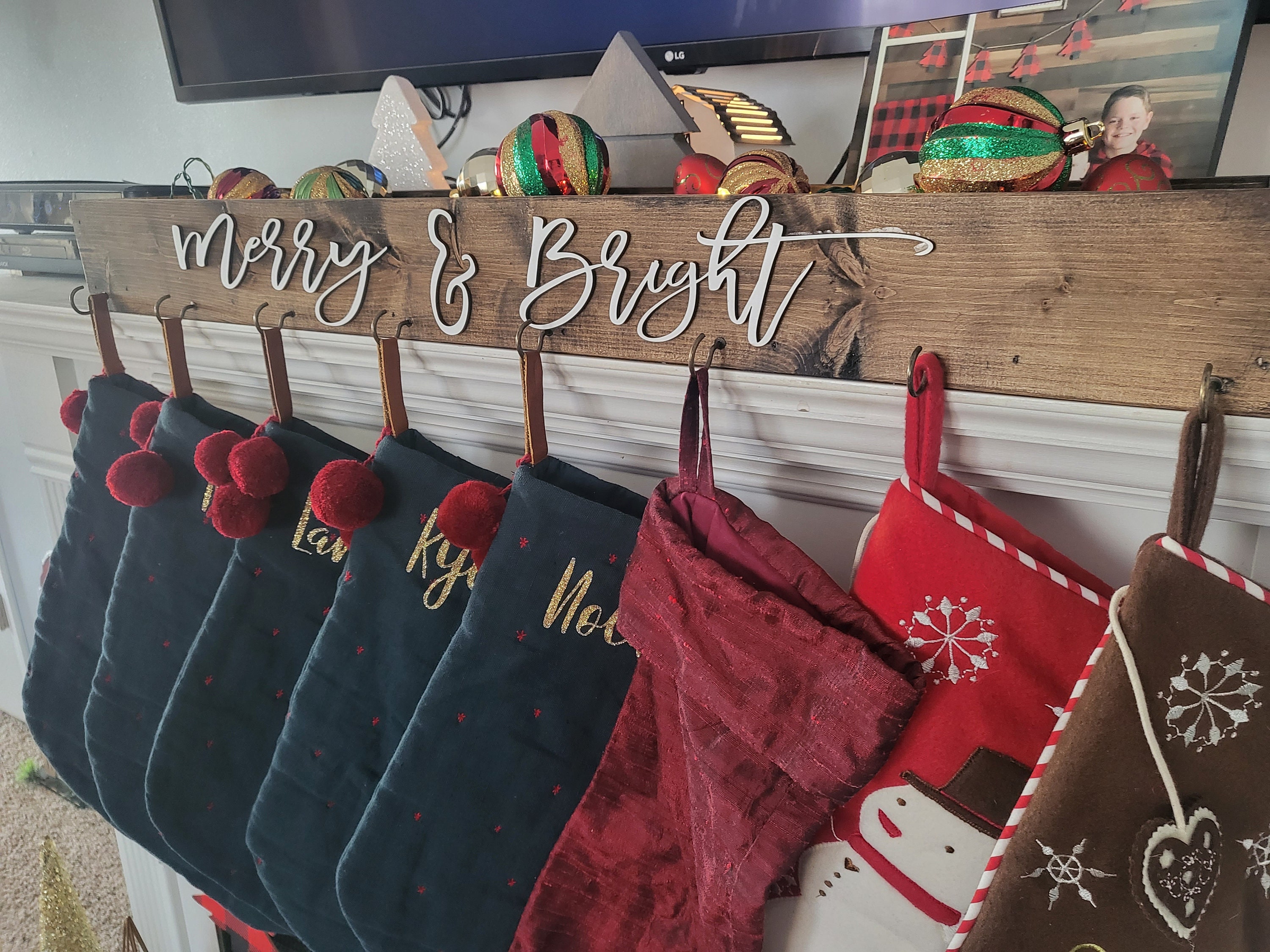 3D Merry and Bright Stocking Holder Box Mantel Decor - Etsy