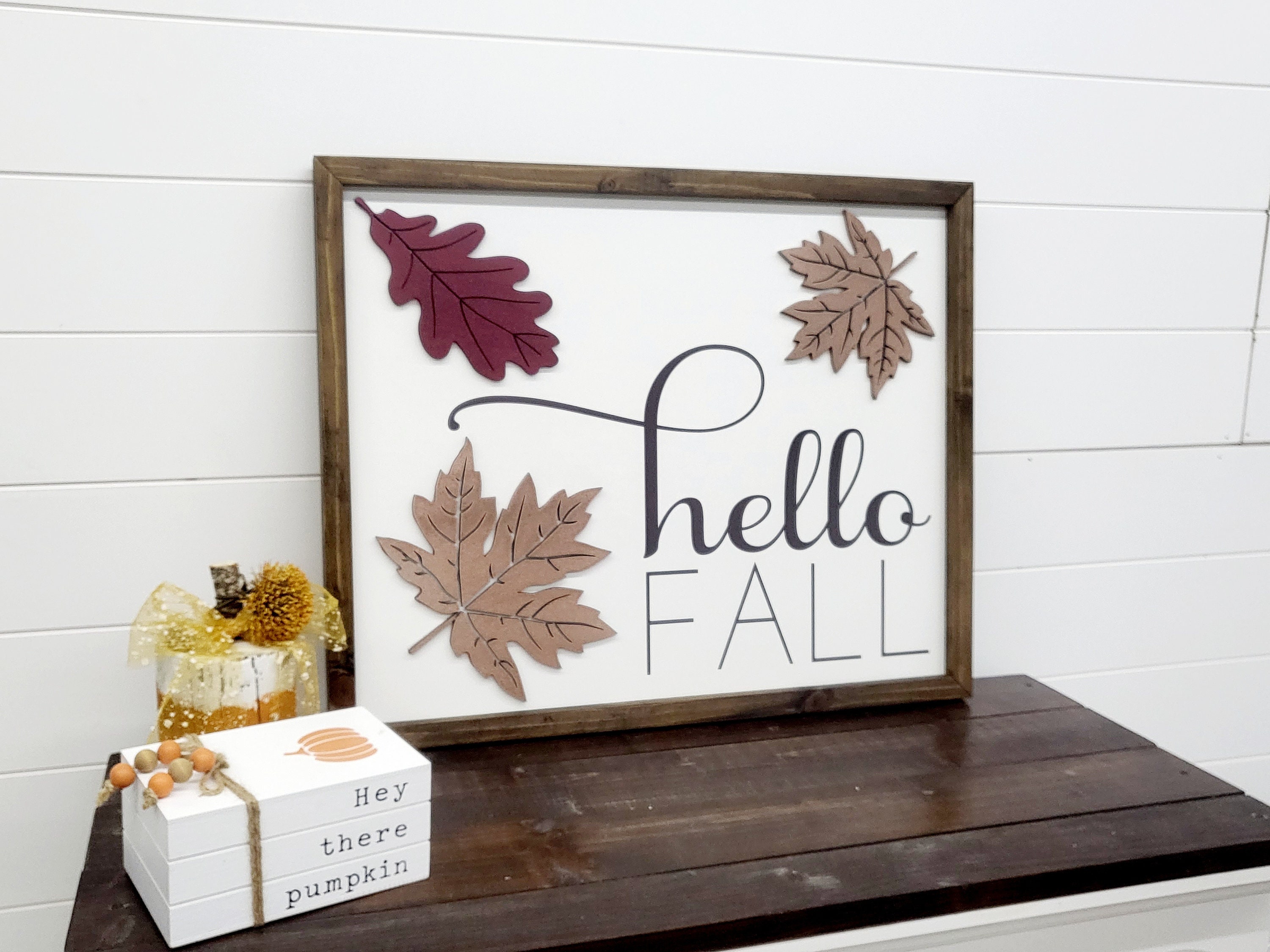 3D Hello Fall Autumn Leaves Sign, Boho Fall Decor, Fall Wall Decor ...
