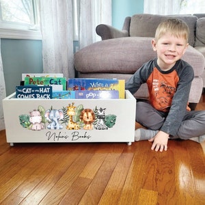 Personalized Children's Library Box, Safari Baby Book Box, Book Storage ...