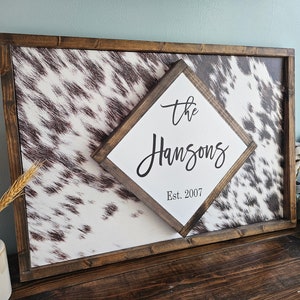 Cowhide Wooden Frame Sign - Cowhide Last Name Sign - Western Decor ...