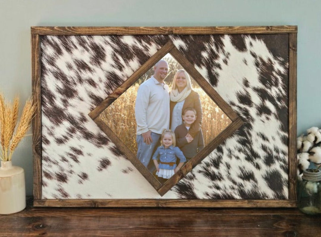 Cowhide Wooden Frame Sign Cowhide Last Name Sign Western Decor Wedding ...