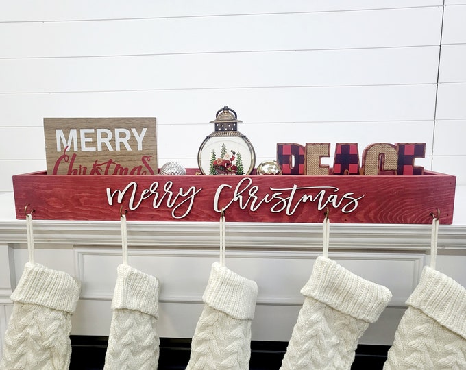3D Merry Christmas Stocking Holder Box, Mantel Decor, Fireplace Decor ...