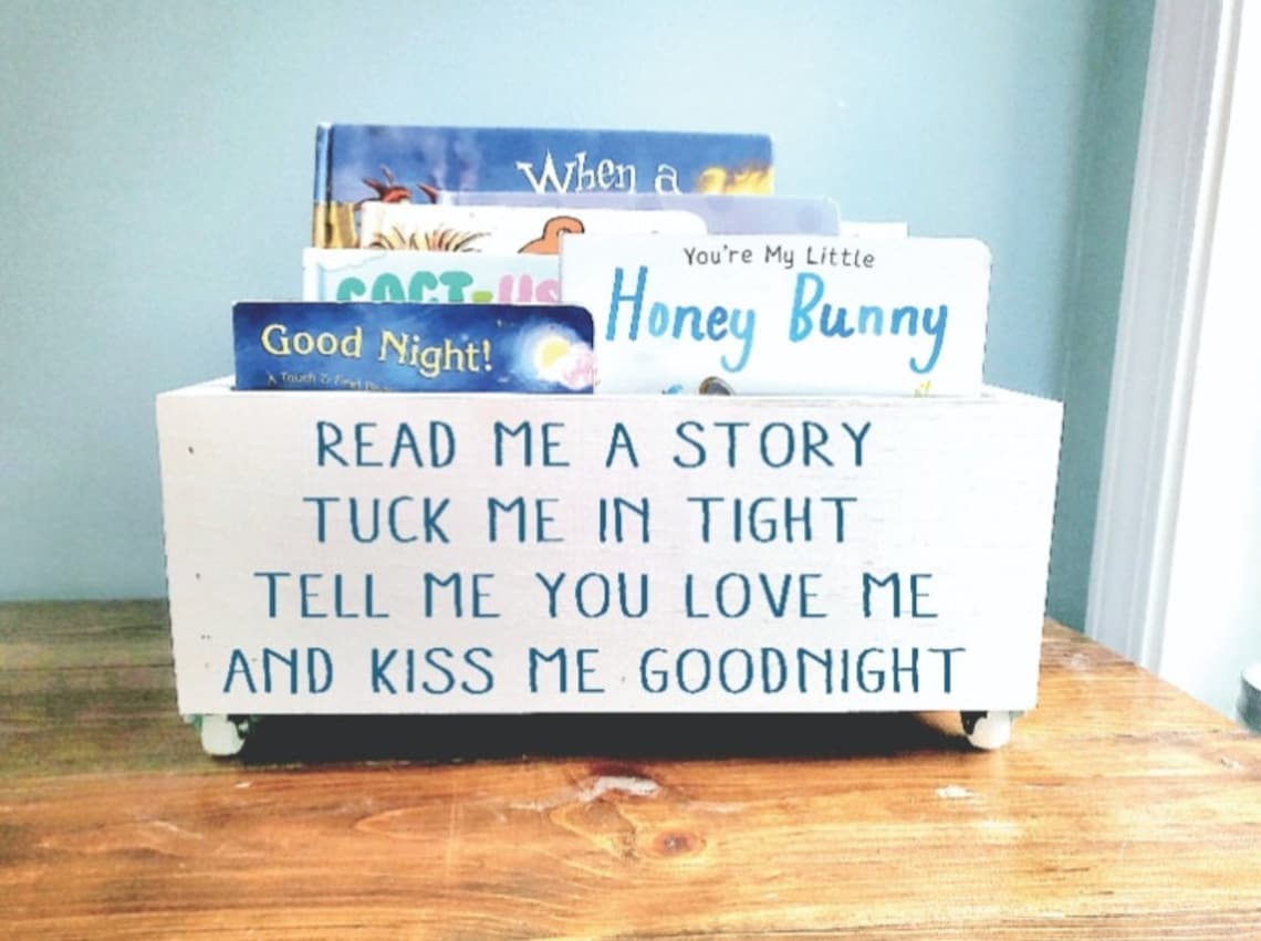 Read Me a Story Tuck Me in Tight Book Bin Book Storage - Etsy