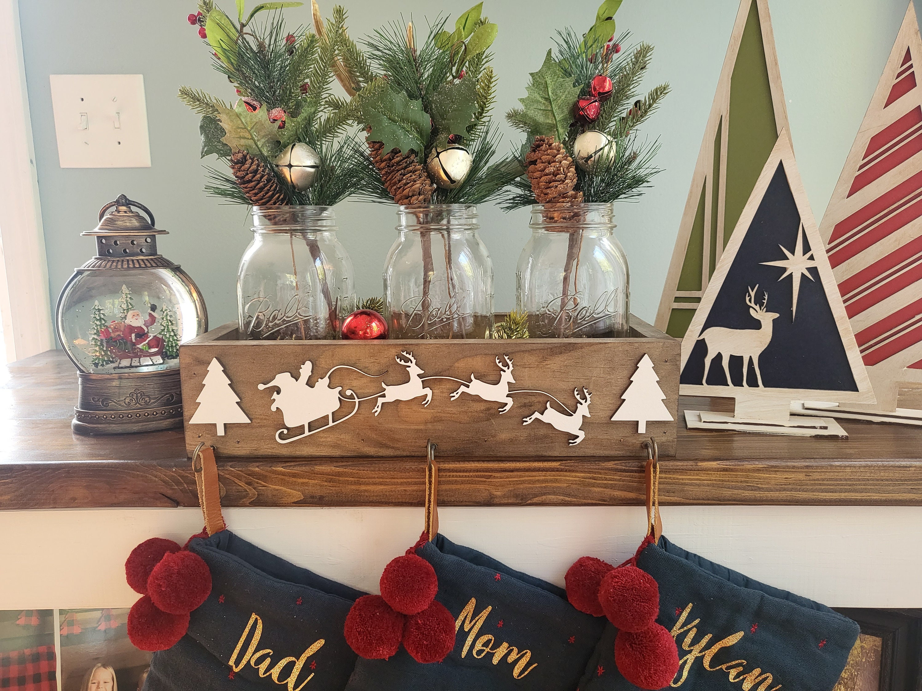 3D Merry Christmas Stocking Holder Box, Mantel Decor, Fireplace Decor ...