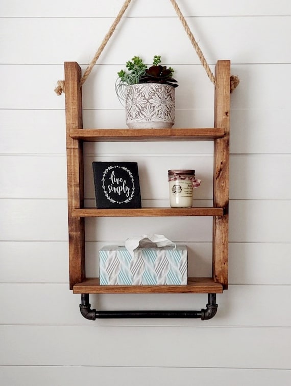 Rustic Ladder Shelf With Towel Holder Rope Hanging Ladder - Etsy