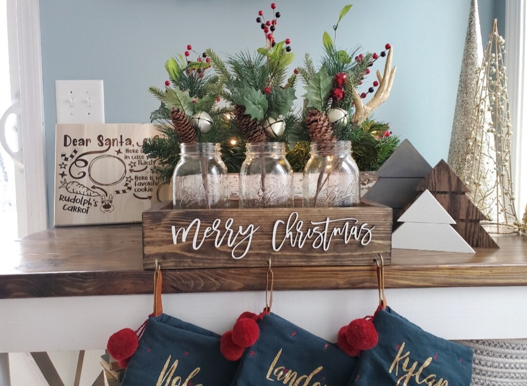 3D Merry Christmas Stocking Holder Box, Mantel Decor, Fireplace Decor ...