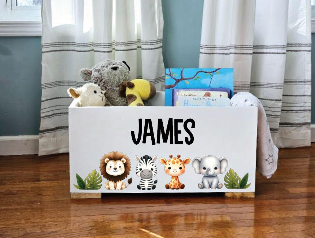 Personalized Children's Toy Box, Safari Baby Toy Box, Stuffed Animal ...