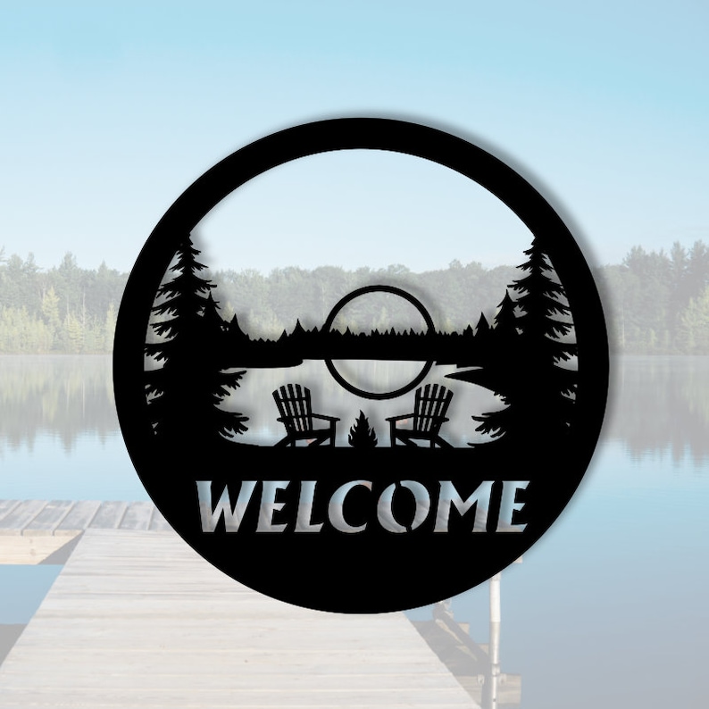 Welcome Sign for Lake House, Metal Welcome Wall Décor, Lake Scene Metal ...