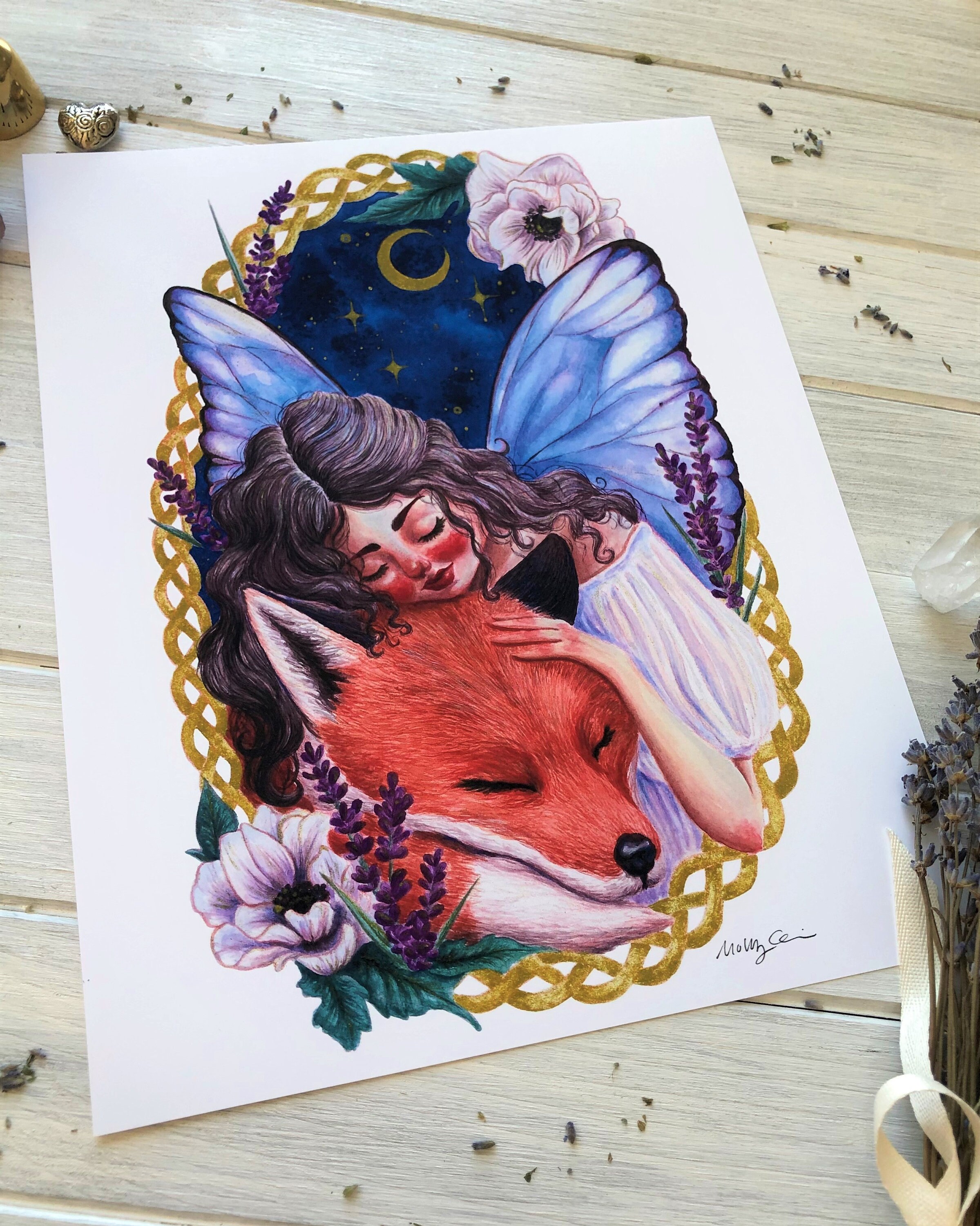 Sweet Dreams Fairy ~ Fairy and Fox Watercolor Art, Fae and Fox Art ...