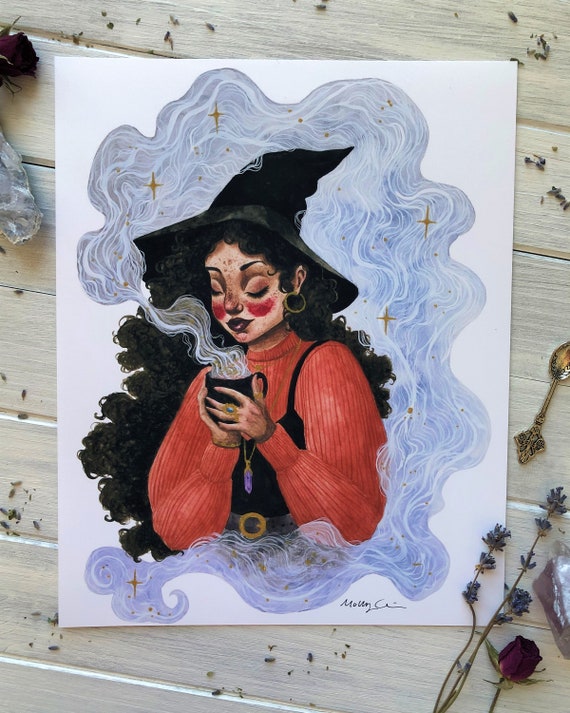 Tea Witch Witchy Watercolor Art Witch Wall Art 8x10 Witch - Etsy