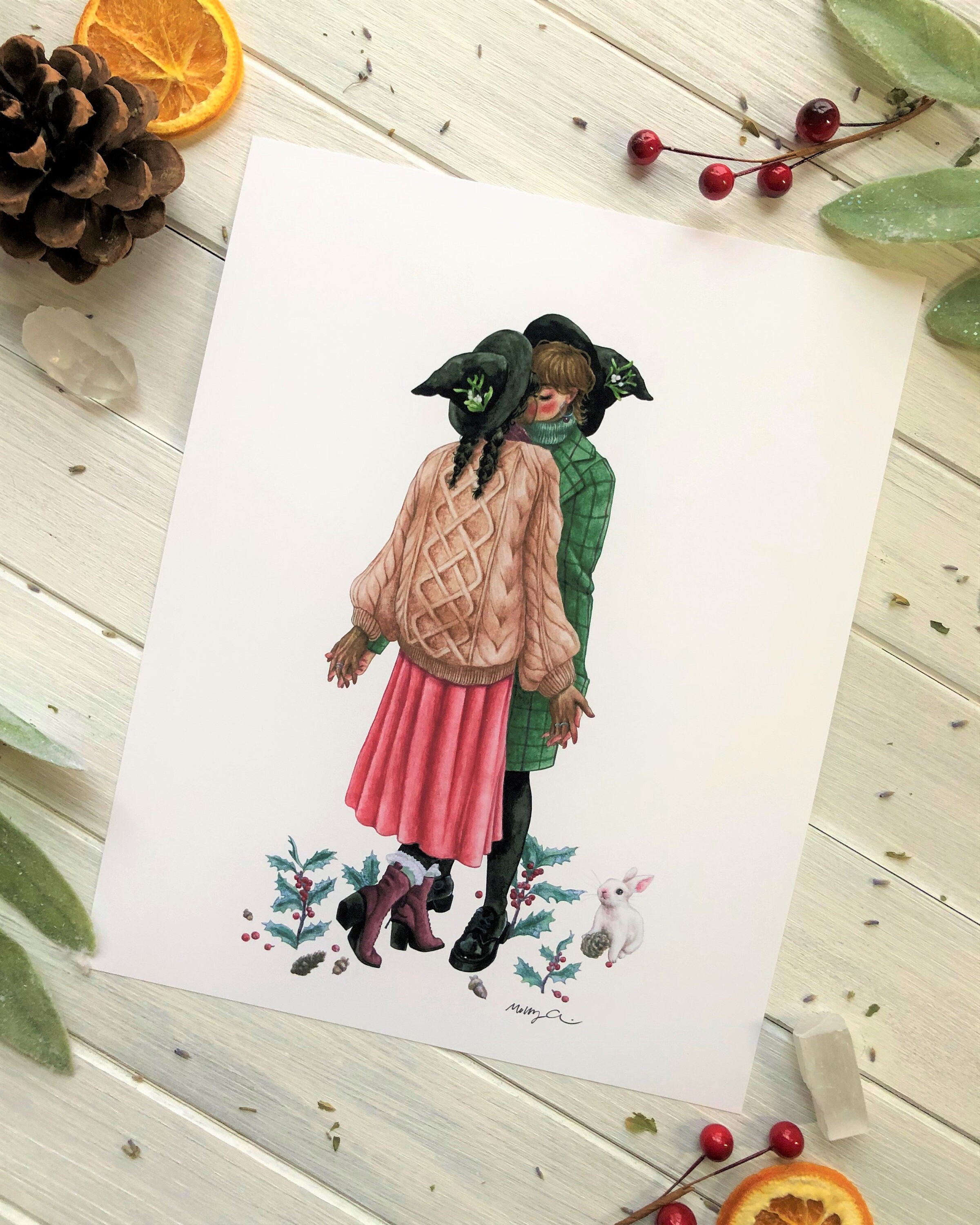 Mistletoe Magic Lesbian Witch Art Print Sapphic Witch Art | Etsy