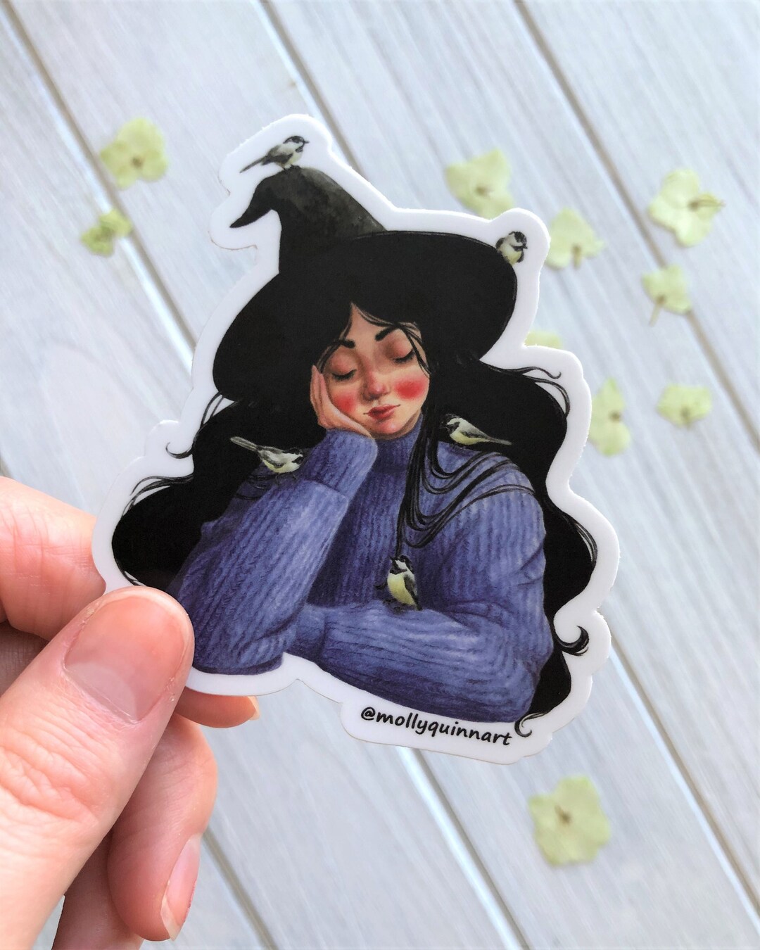 Chickadee Witch Sticker ~ Witch Vinyl Sticker, Animal Witch Sticker ...