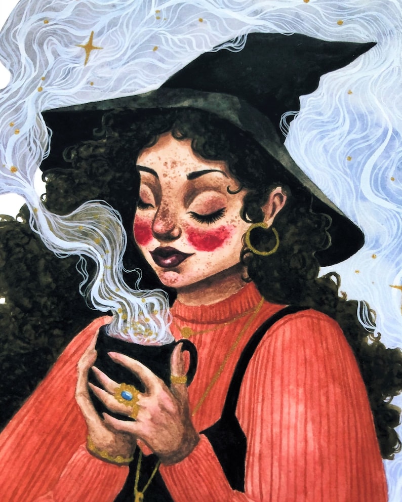Tea Witch ~ Witchy Watercolor Art, Witch Wall Art, Witch Art Print, Tea ...