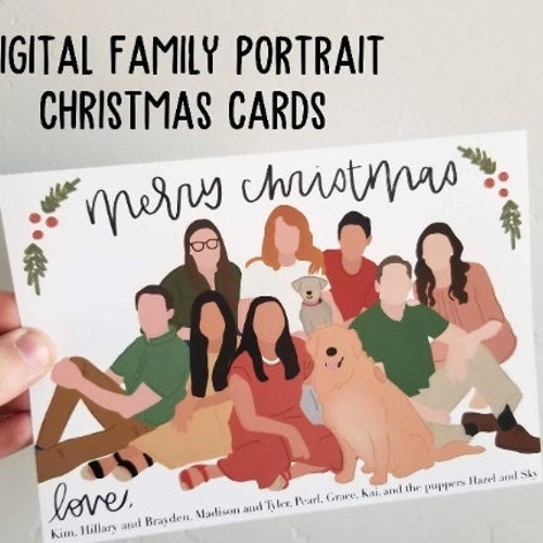 Custom Illustrated Family Portrait Christmas Card - Etsy