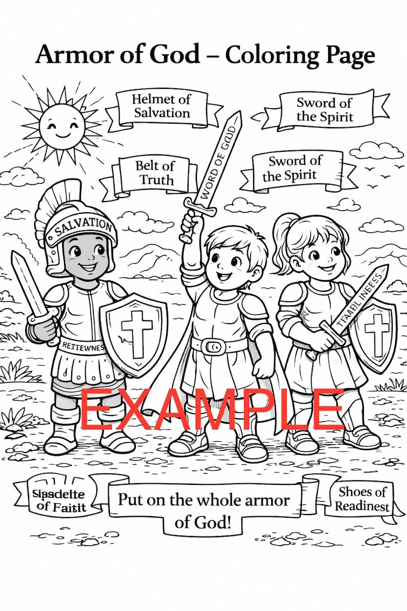 Armor of God – Christian Coloring Page for Kids (printable) - Etsy