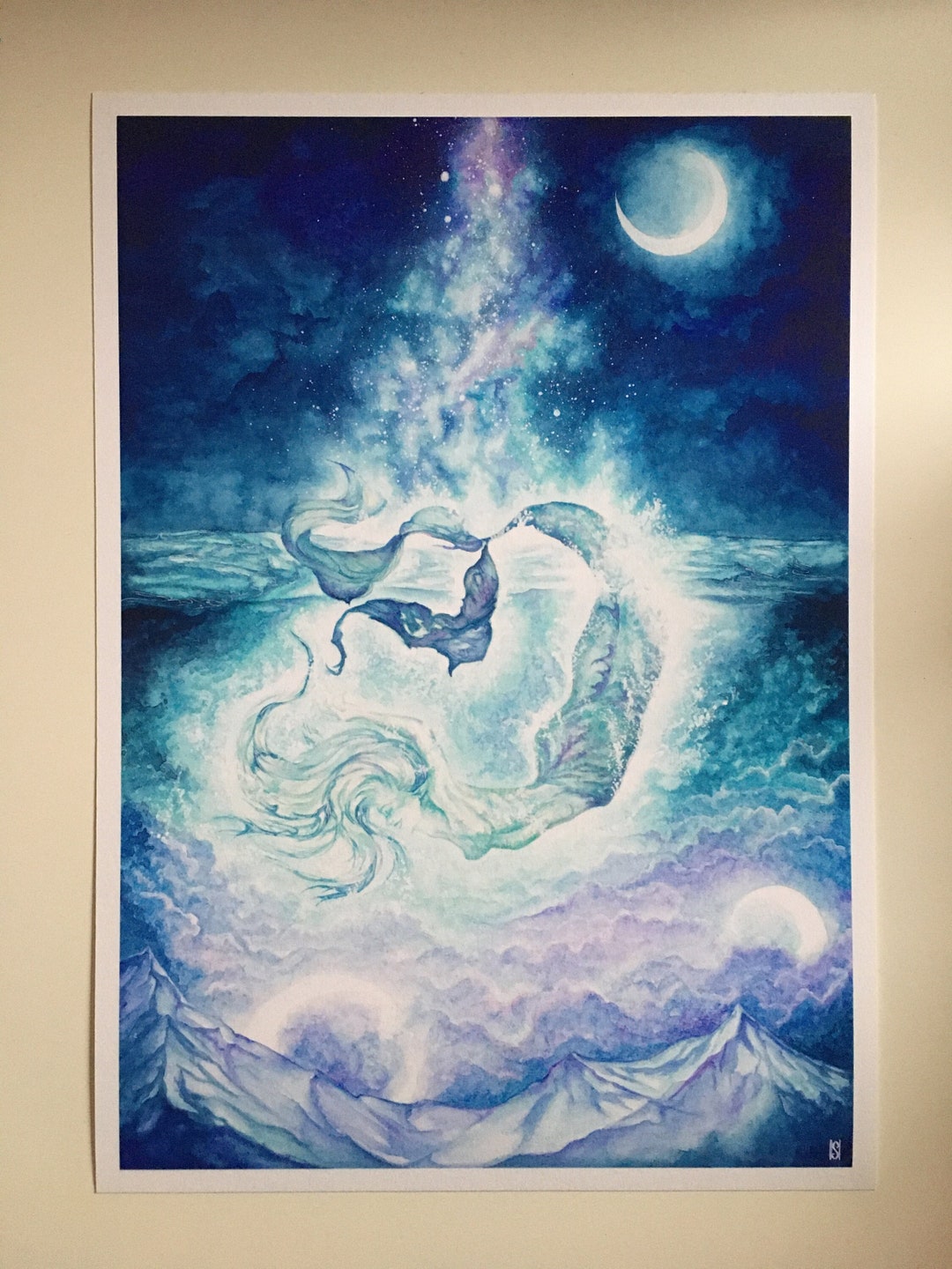 | d’art mural mermaid Aquarelle céleste | | galaxy Décoration ...