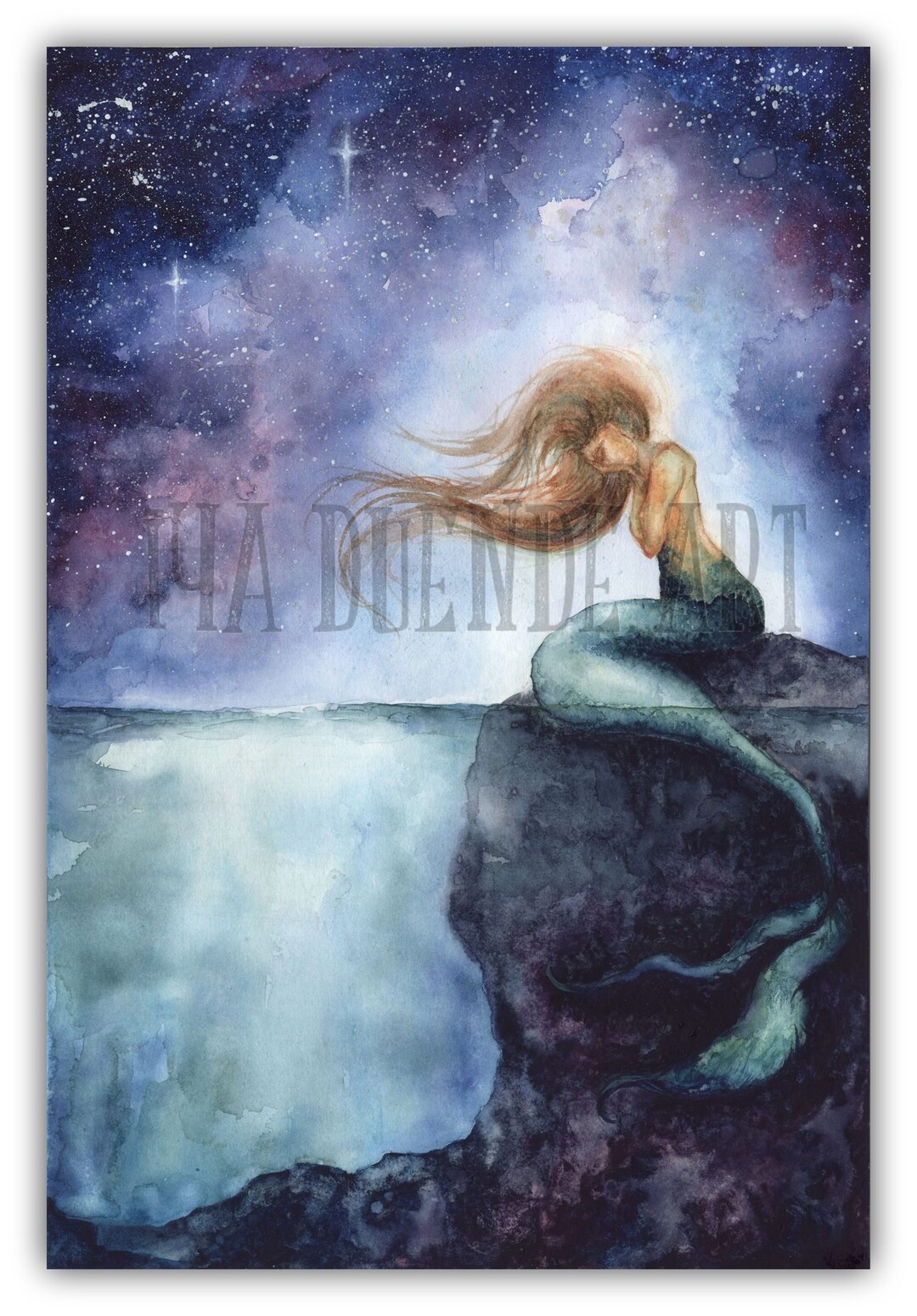Mermaid Print Original Mermaid Artwork Hand Embellished Watercolour ...
