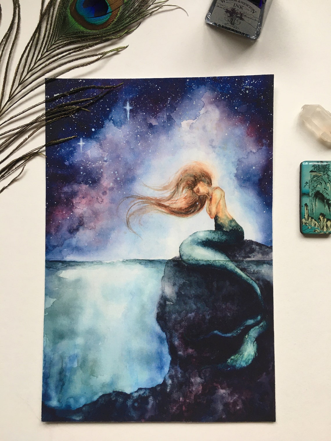 Mermaid Print Original Mermaid Artwork Hand Embellished Watercolour ...