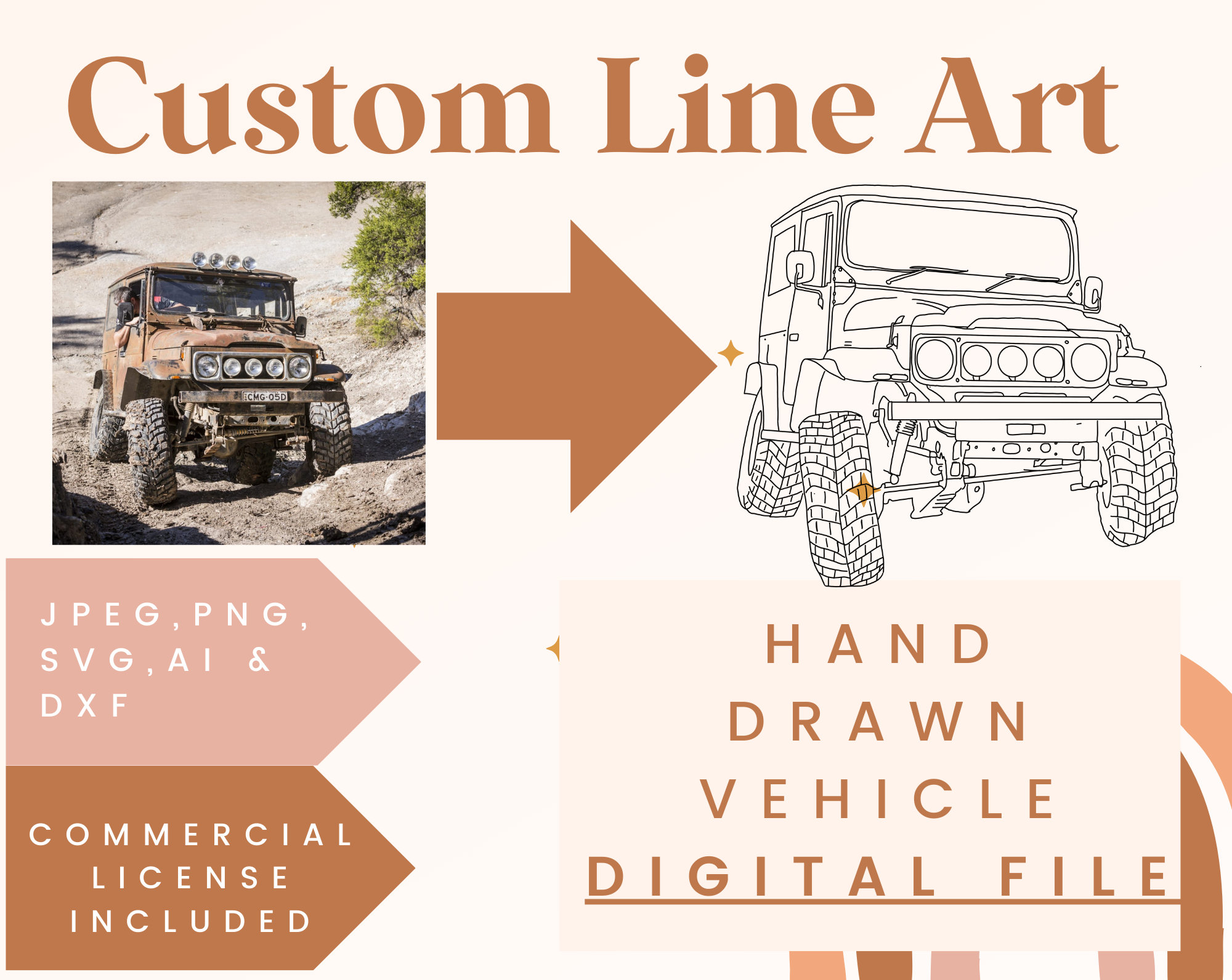 Custom Hand Drawn Line Art Image of Vehicle Digital Download ...