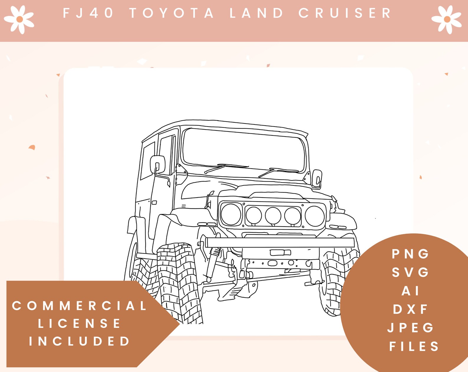 Toyota 40 Series Land Cruiser Cut File FJ40 Outline Vintage 4x4 Truck ...