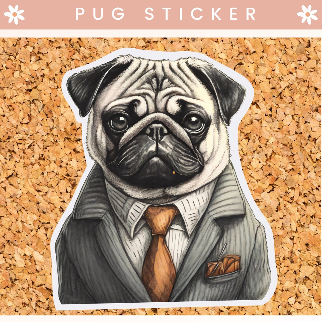 Pug in Suit Sticker Pug Dog Water Bottle Sticker Pug Laptop Decal Pug ...