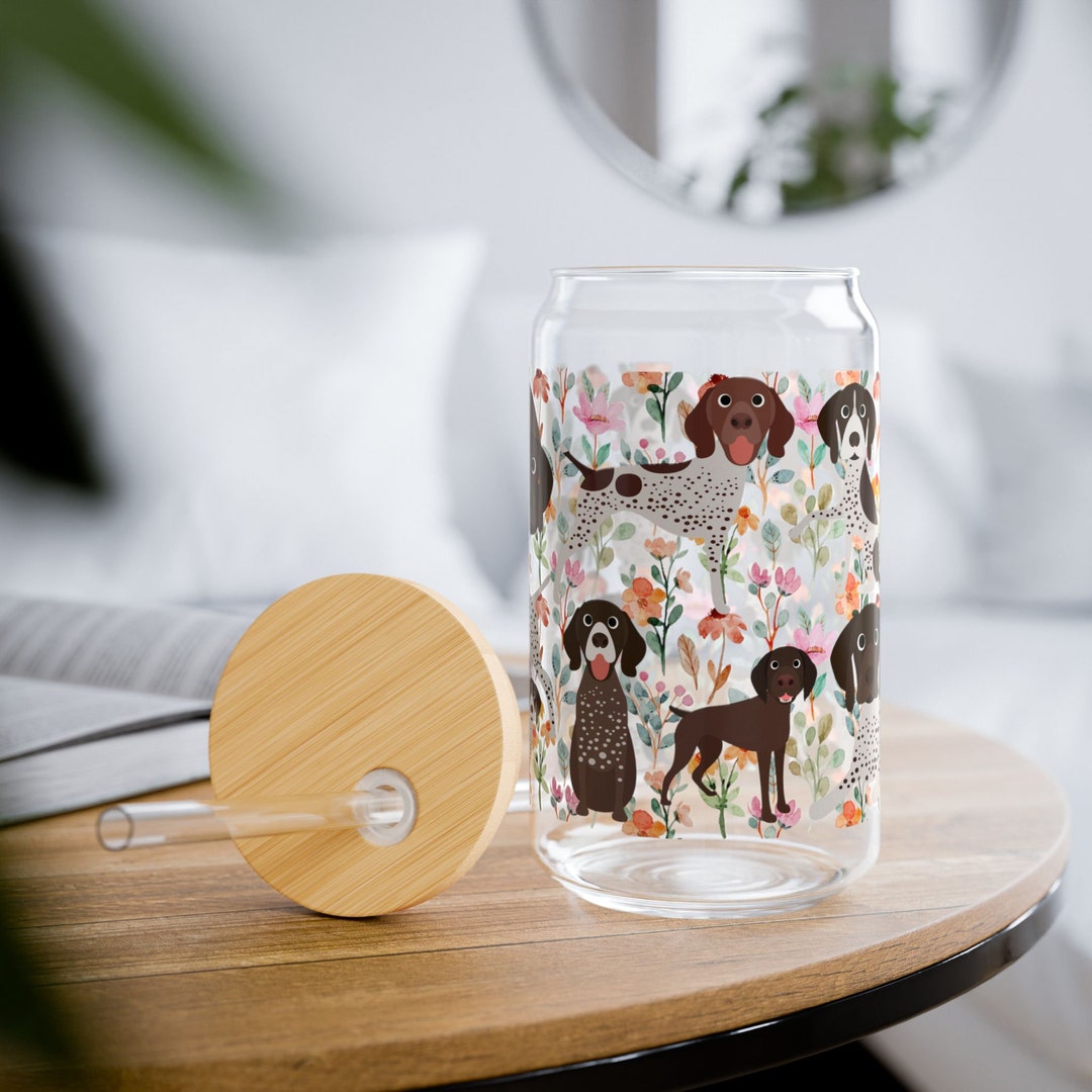 Floral Gsp Glass Tumbler German Shorthaired Pointer Tumbler Cup Gsp ...