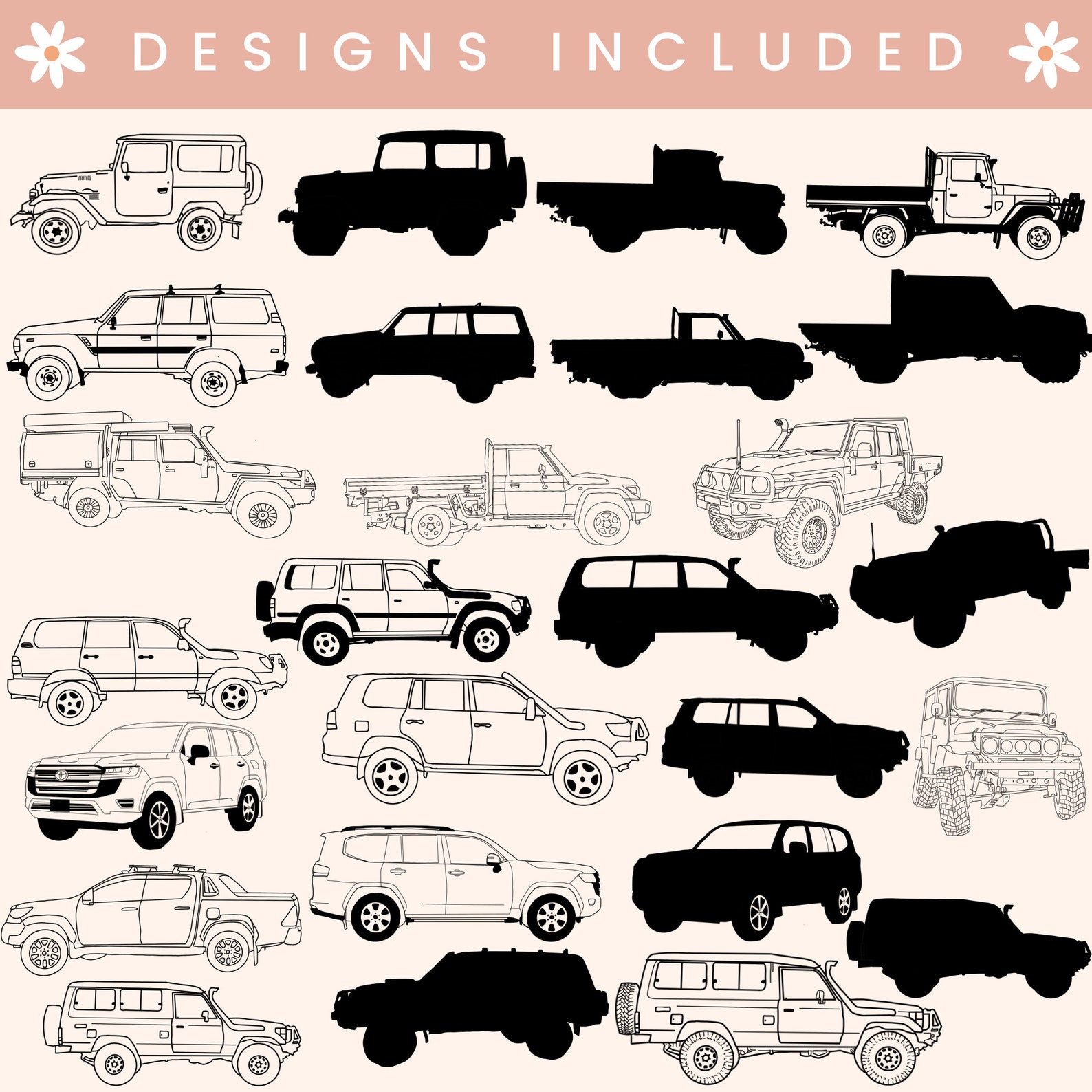 Land Cruiser 4x4 SVG Bundle Toyota Land Cruiser Laser Cut Files Off ...