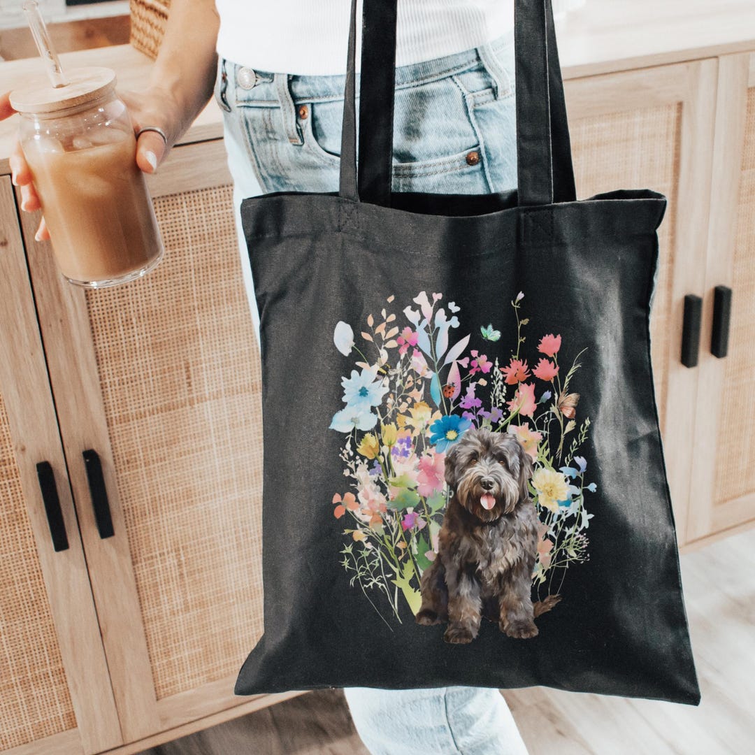 Bouvier Des Flandres Tote Bag - Cute Dog Lover Gift, Floral Canvas Bag ...