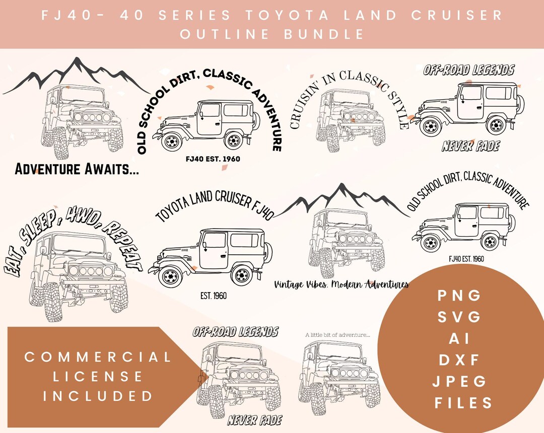 Toyota 40 Series Land Cruiser Cut File FJ40 Outline Vintage 4x4 Truck ...