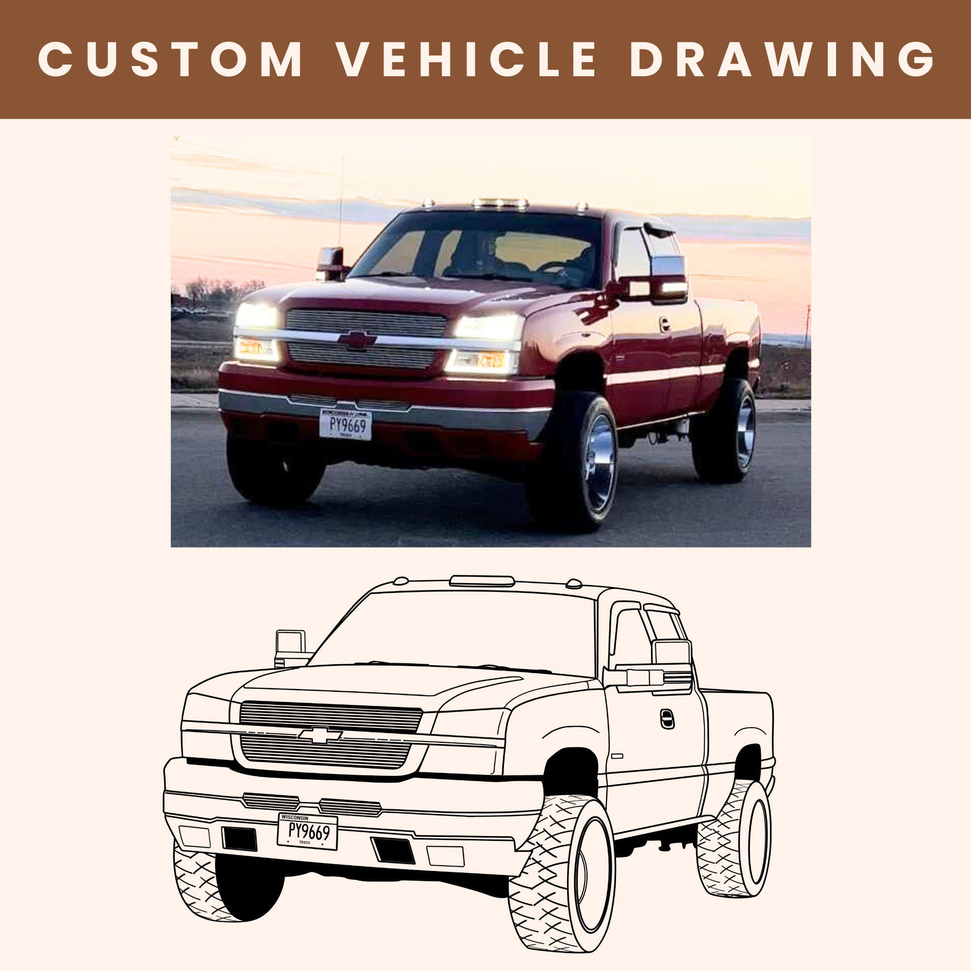 Custom Hand Drawn Line Art Image of Vehicle Digital Download ...