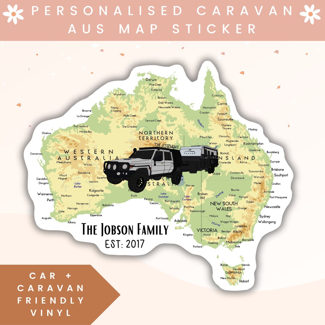 Custom Caravan Sticker Large Australia Map Decal Personalised Map ...