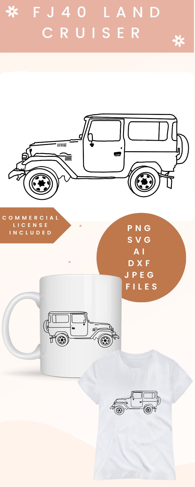 Toyota 40 Series Land Cruiser Cut File FJ40 Outline Vintage 4x4 Truck ...