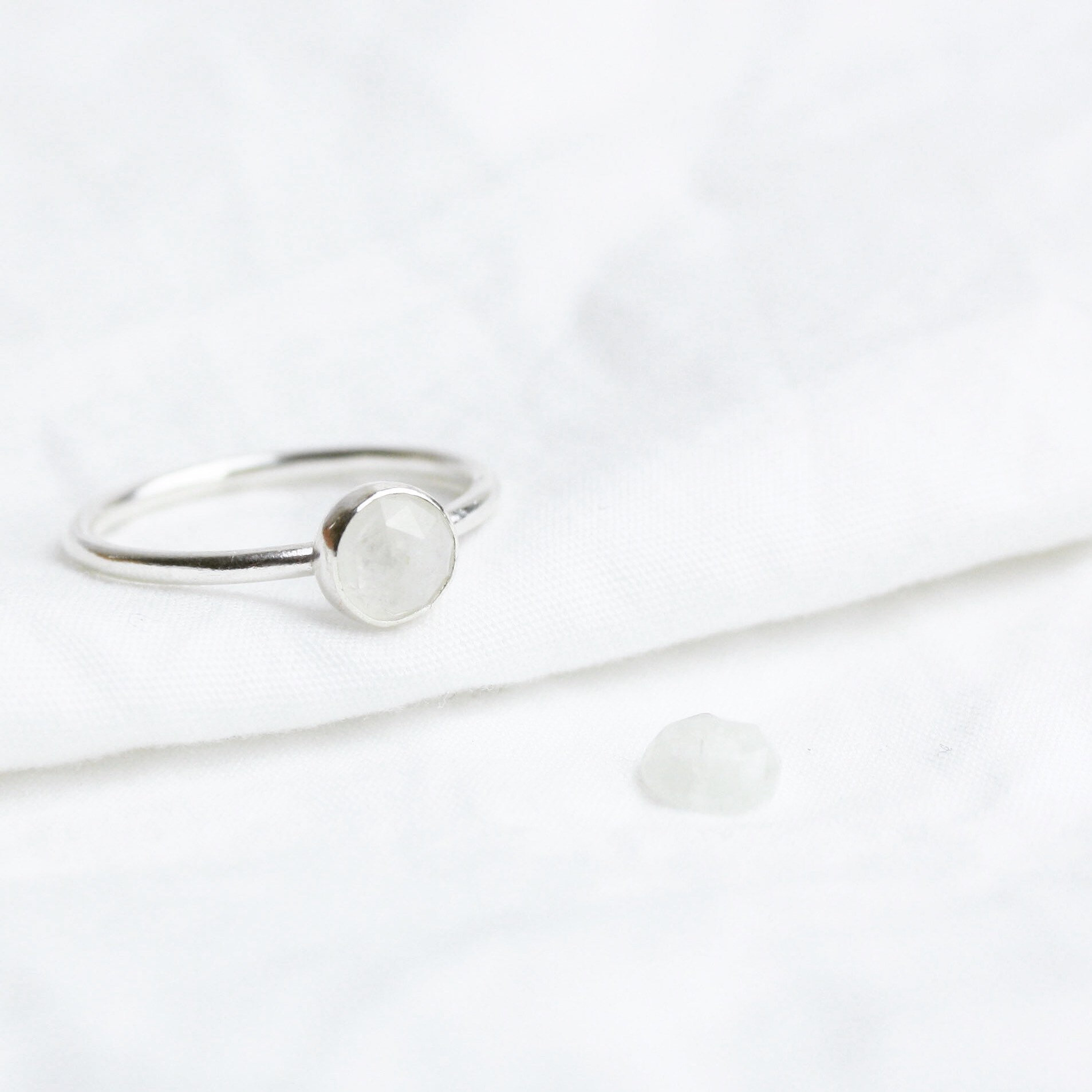 White Moonstone Ring, Stacking Ring, Sterling Silver, Handmade - Etsy