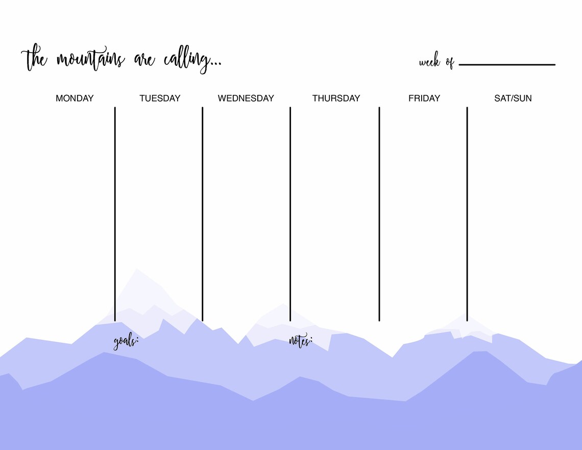 Weekly Planner Printable, Mountain Planner, Undated Weekly Plan, Weekly ...