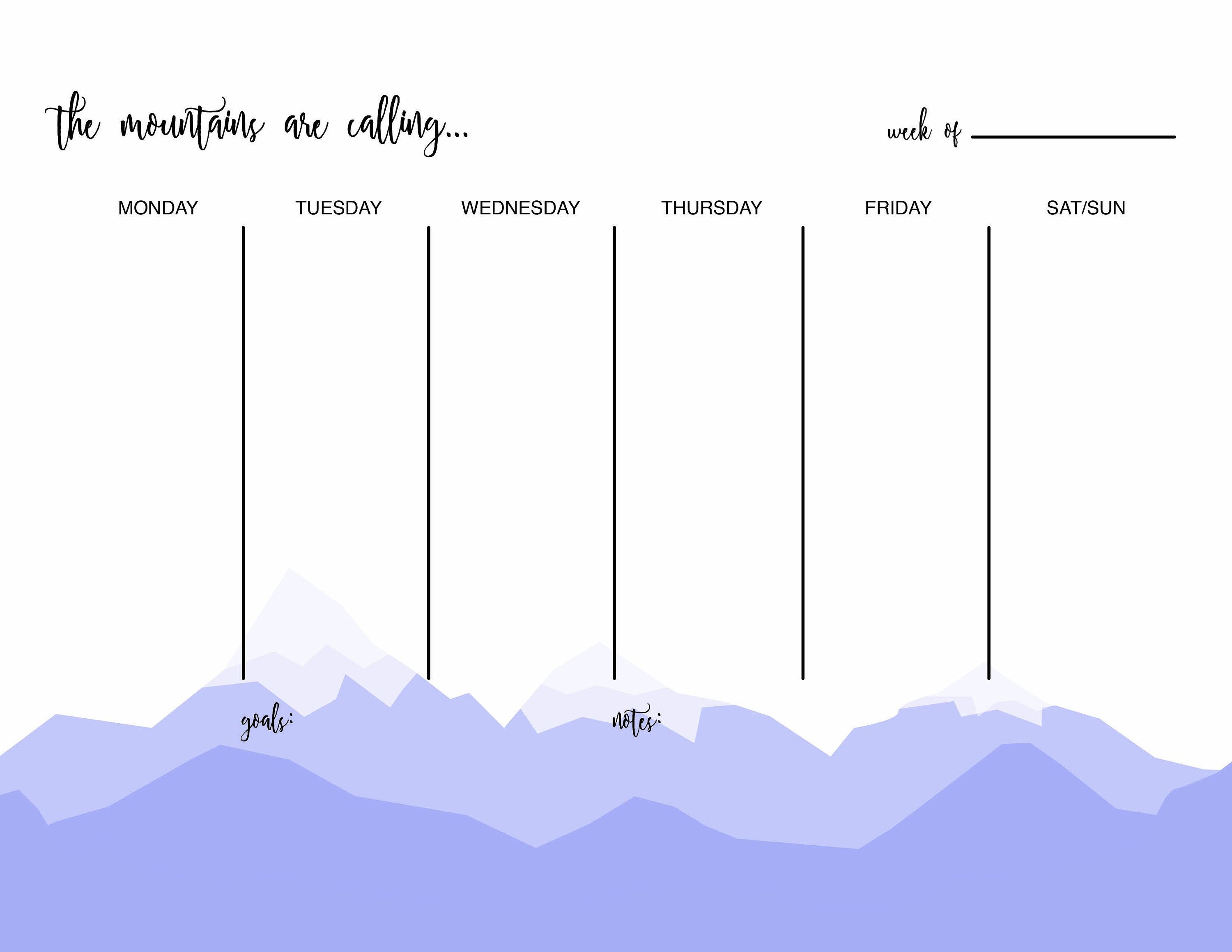 Weekly Planner Printable, Mountain Planner, Undated Weekly Plan, Weekly ...