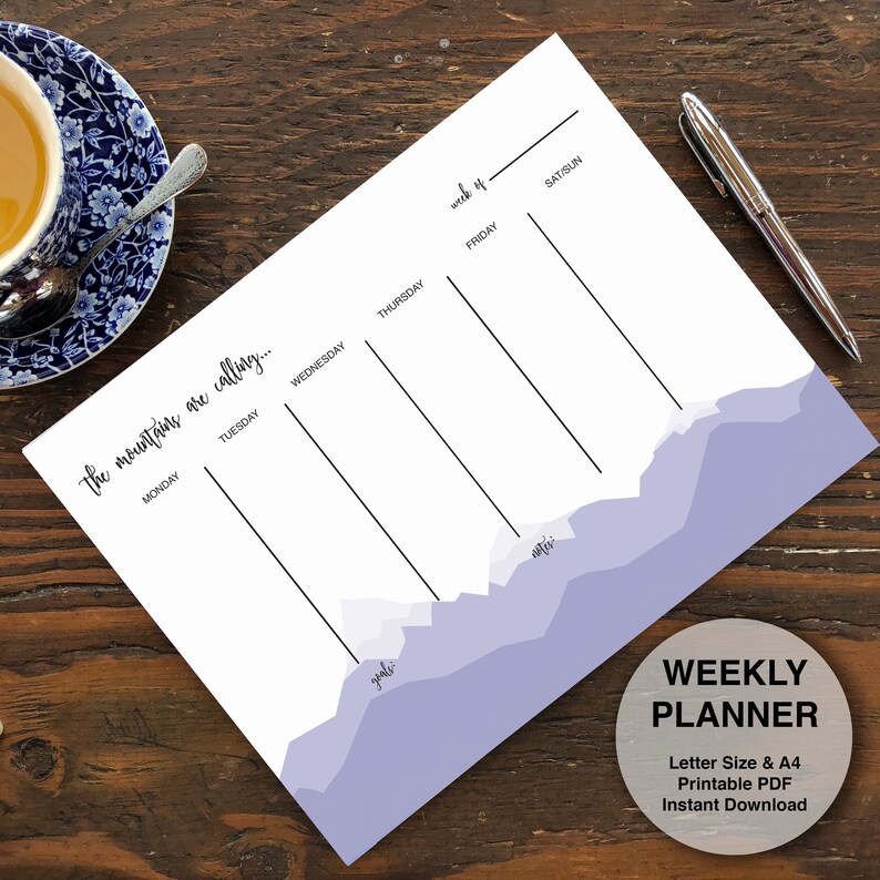 Weekly Planner Printable, Mountain Planner, Undated Weekly Plan, Weekly ...
