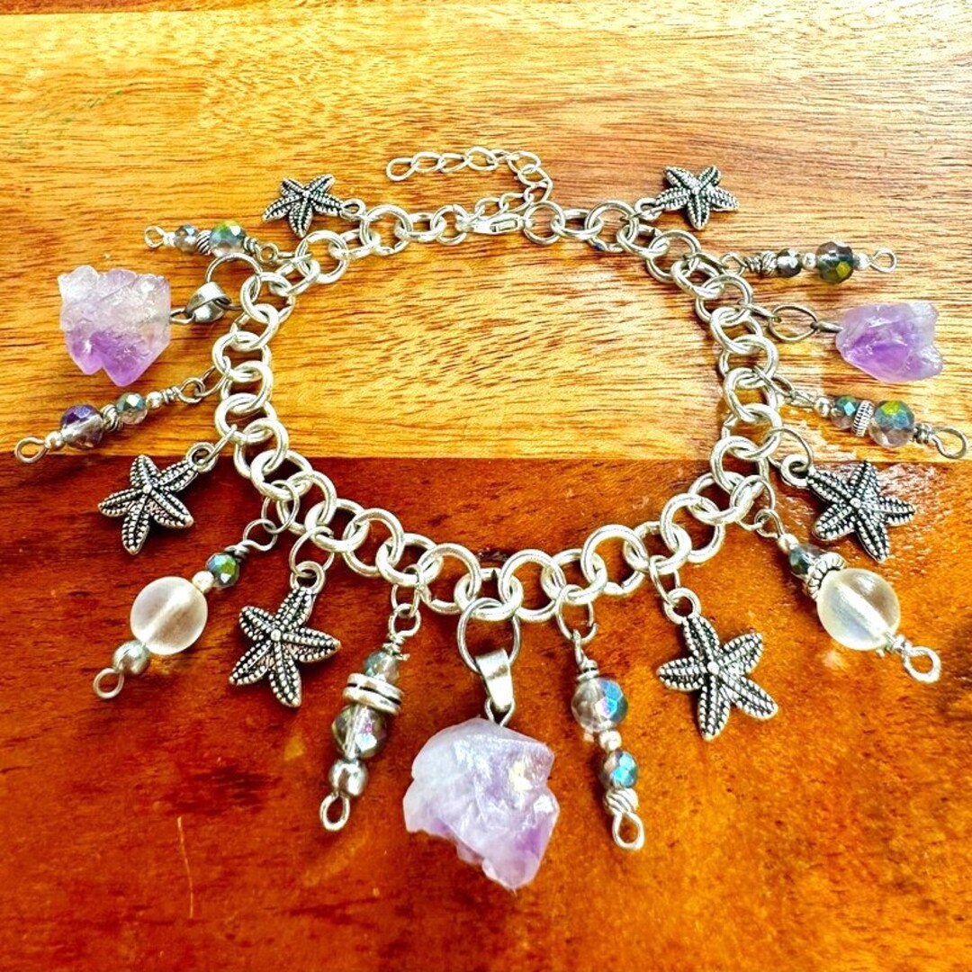 Genuine Amethyst Crystal Under the Sea Starfish Charm Bracelet - Etsy