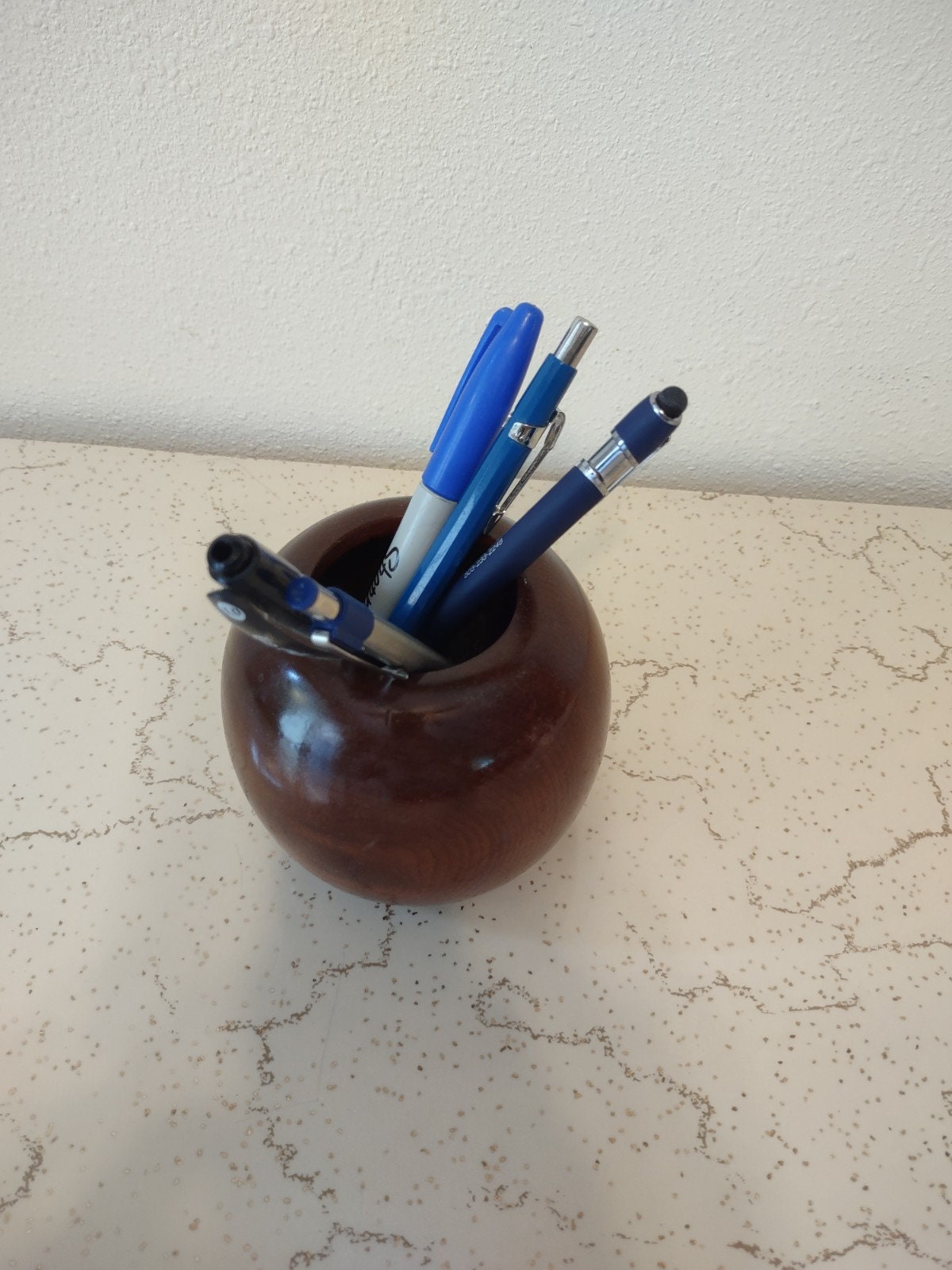 Round Myrtlewood Desktop Pencil and Pen Holder Vintage | Etsy