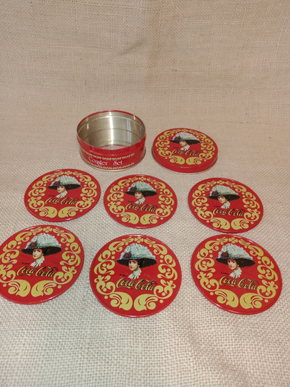 Set of 6 Coca-Cola Drink Coaster Set in Round Tin with Cork | Etsy