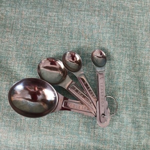 1970s Stainless Steel Measuring Spoons on Ring Set of 4 Baking Cooking ...