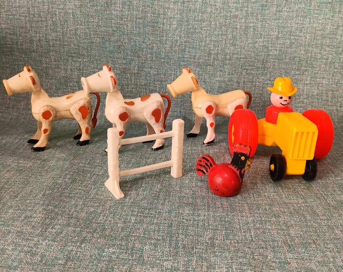 Vintage 1970s Fisher Price Farm Animals, People and Tractor - Hong Kong ...