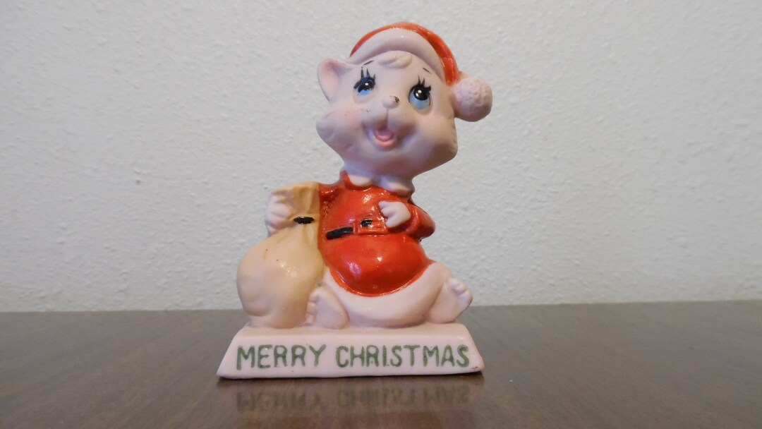 Vintage Pink Cat Figurine: Santa Suit Christmas Decoration - Etsy