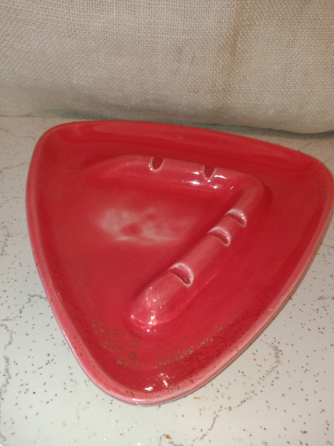 Mid Century Red Triangle Ashtray: Atomic Gold Fleck Decor - Etsy