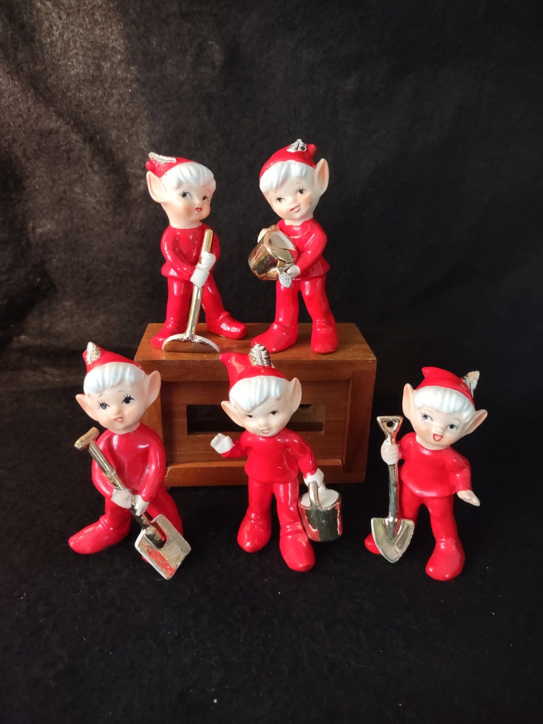 Set of 5 1950s Lefton Ceramic Gardening Pixies With Gold - Etsy