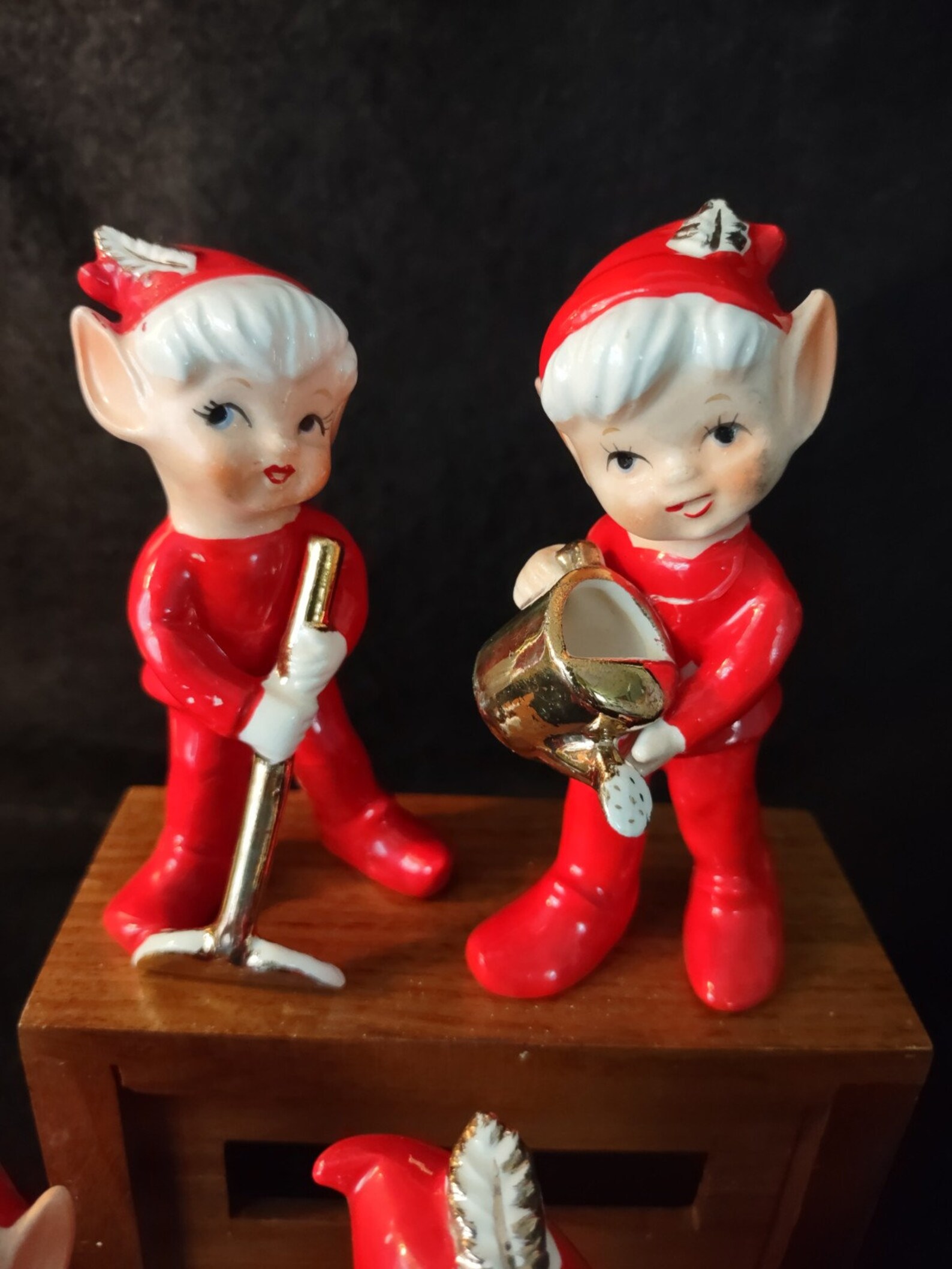 Set of 5 1950s Lefton Ceramic Gardening Pixies With Gold - Etsy
